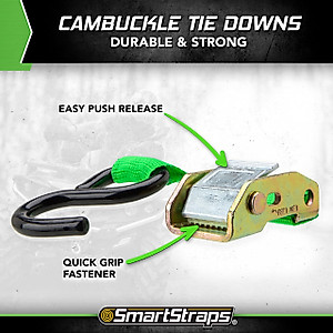 SmartStraps 10-Foot Cambuckle (4pk) 900 lbs Break Strength, 300 lbs Safe Work Load– Tie Down Fragile and Lighter Loads for Transport – Offers More Security Than Rope