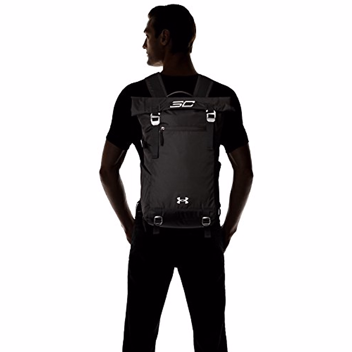 Under Armour unisex-adult SC30 Signature Rolltop Backpack , Black (001)/Silver ,One Size Fits All