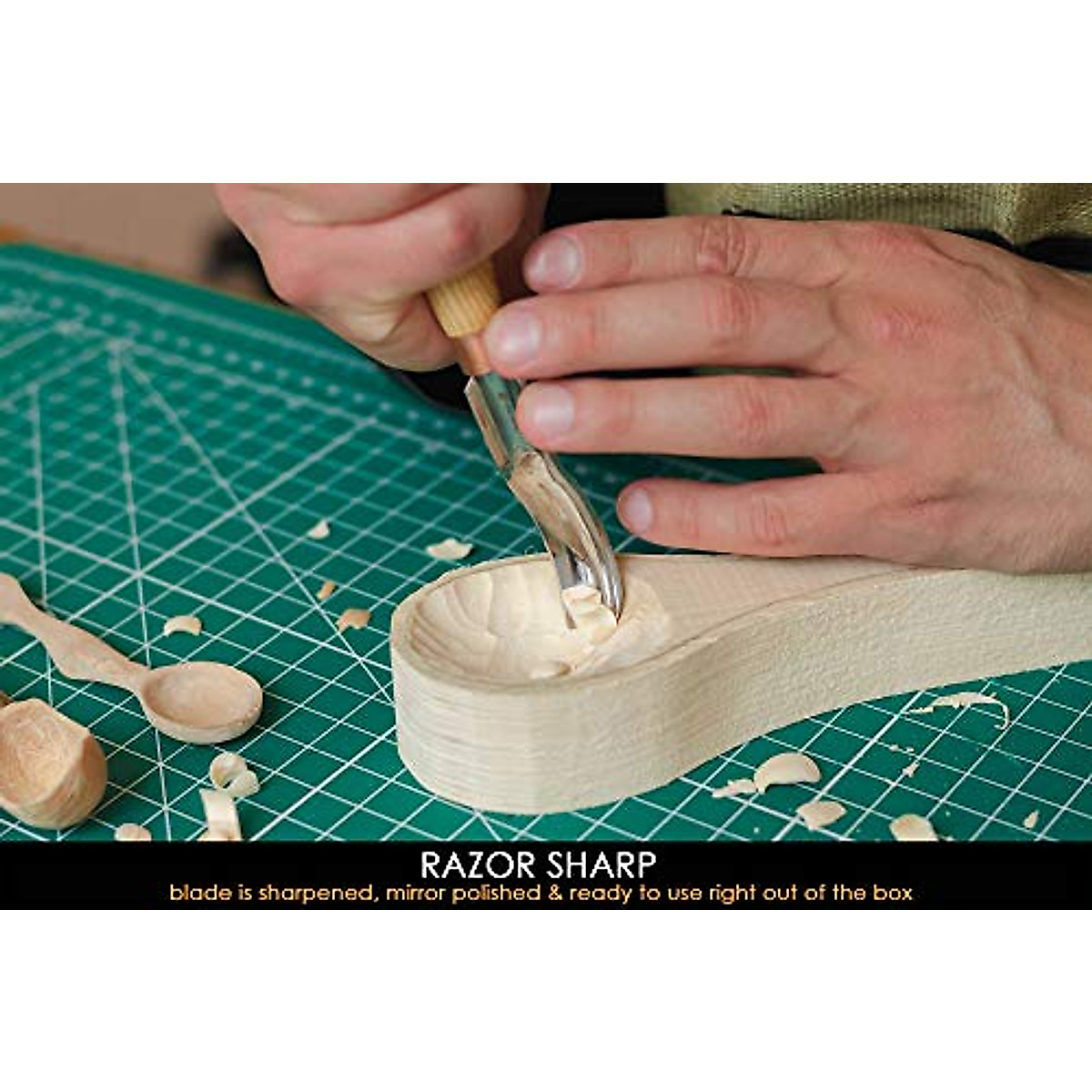 BeaverCraft, Wood Carving Bent Gouge K8a/14 0.55" - Spoon Carving Tools - Woodworking Hand Chisel Compact Wood Carving Knife for Beginners and Profi - Hobbies for Adults and Kids - Carbon Steel Blade