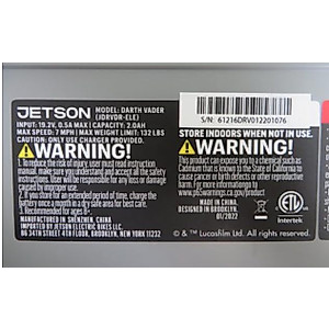 Jetson Disney Darth Vader Kids' Electric Scooter, 7 Miles Per Hour, 4 Miles Max Range, 60-Watt Motor, Light-Up Deck, Height-Adjustable Handlebar, Ages 8+, JDRVDR-ELE