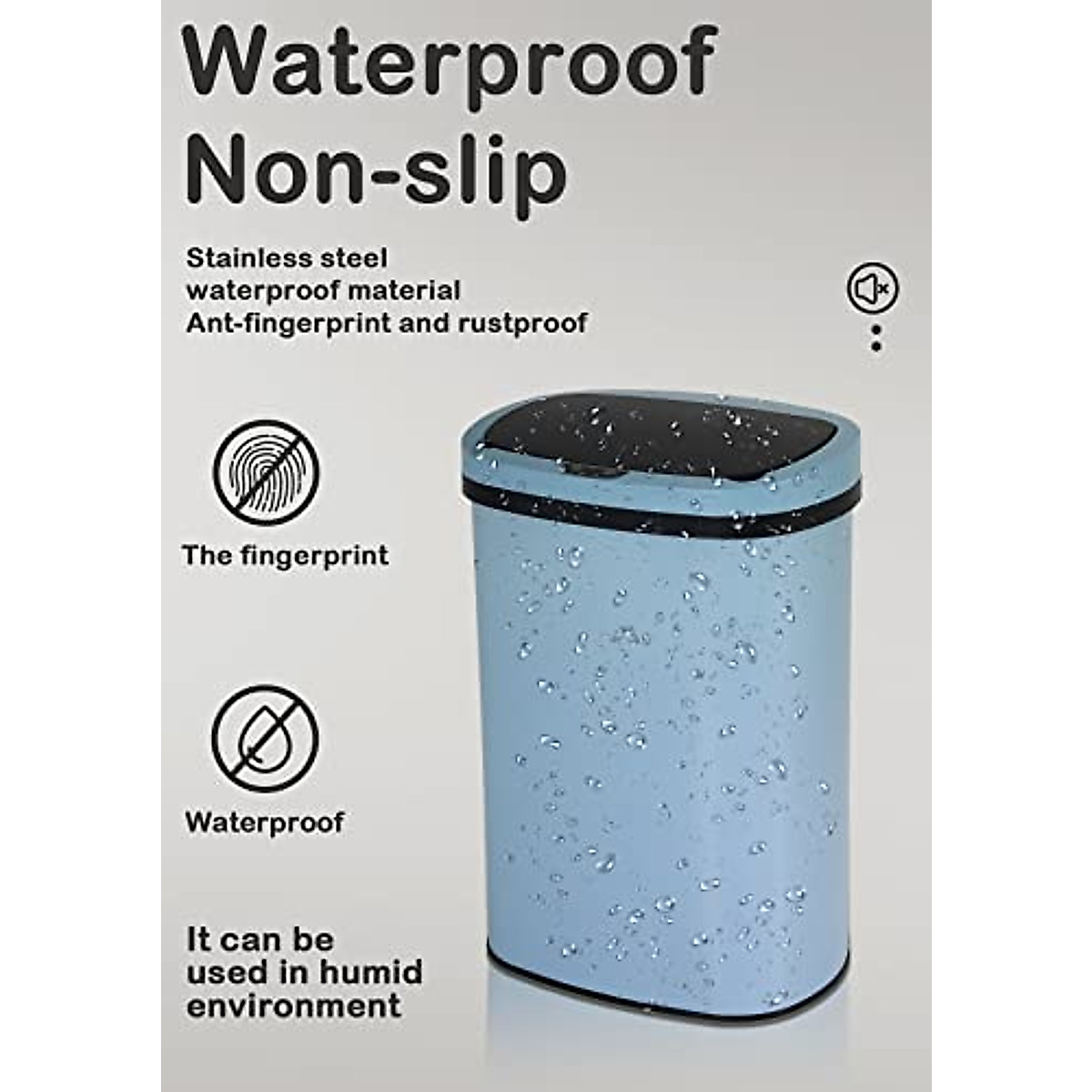 BIQWBIC 13 Gallon Automatic Trash Can with Lid, Large Stainless Steel Kitchen Trash Can Motion Sensor Garbage Can Touch Free Trash Cans for Kitchen, Office, Living Room, Toilet, Bedroom (Blue)