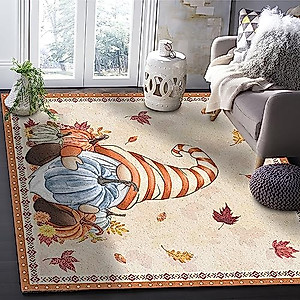Rugs for Bedroom Living Room Office Kitchen, Thanksgiving Fall Pumpkin Leaves Gnomes Soft Carpet Washable Area Rugs, Indoor 5x8 Feet Floor Rug for Home Decor Aesthetic