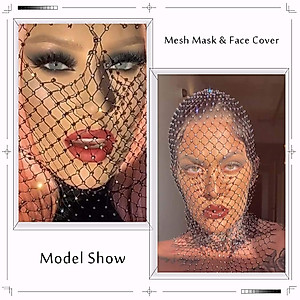 REETAN Crystal Mesh Mask Black Glitter Nightclub Headwear Rave Party Head Covers Body Jewelry Accessories for Women and Girls