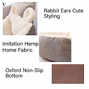 Calming Dog Bed,Cat Sofa Nest Thick Breathable Warm Comfortable Soft Rabbit Ears Design Sense Kitty House Winter Puppy Mat Anti Anxiety Cats Cave Beds Pet Supplies (White)