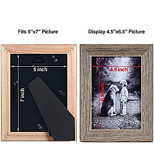 Yaetm 5x7 Rustic Picture Frame, Solid Wood Frame with High Definition Real Glass, Distressed Photo Frames for Table Top & Wall Mounting Display, Weathered Gray, Set of 2