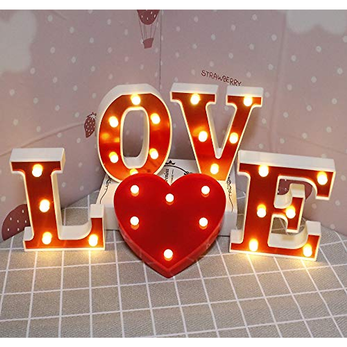 LED Marquee Letter Lights 26 Alphabet Light Up letters with Battery Power Red Sign LED Wall for Home Bar Festival Christmas Lamp Night Light Birthday Party Wedding Decorative
