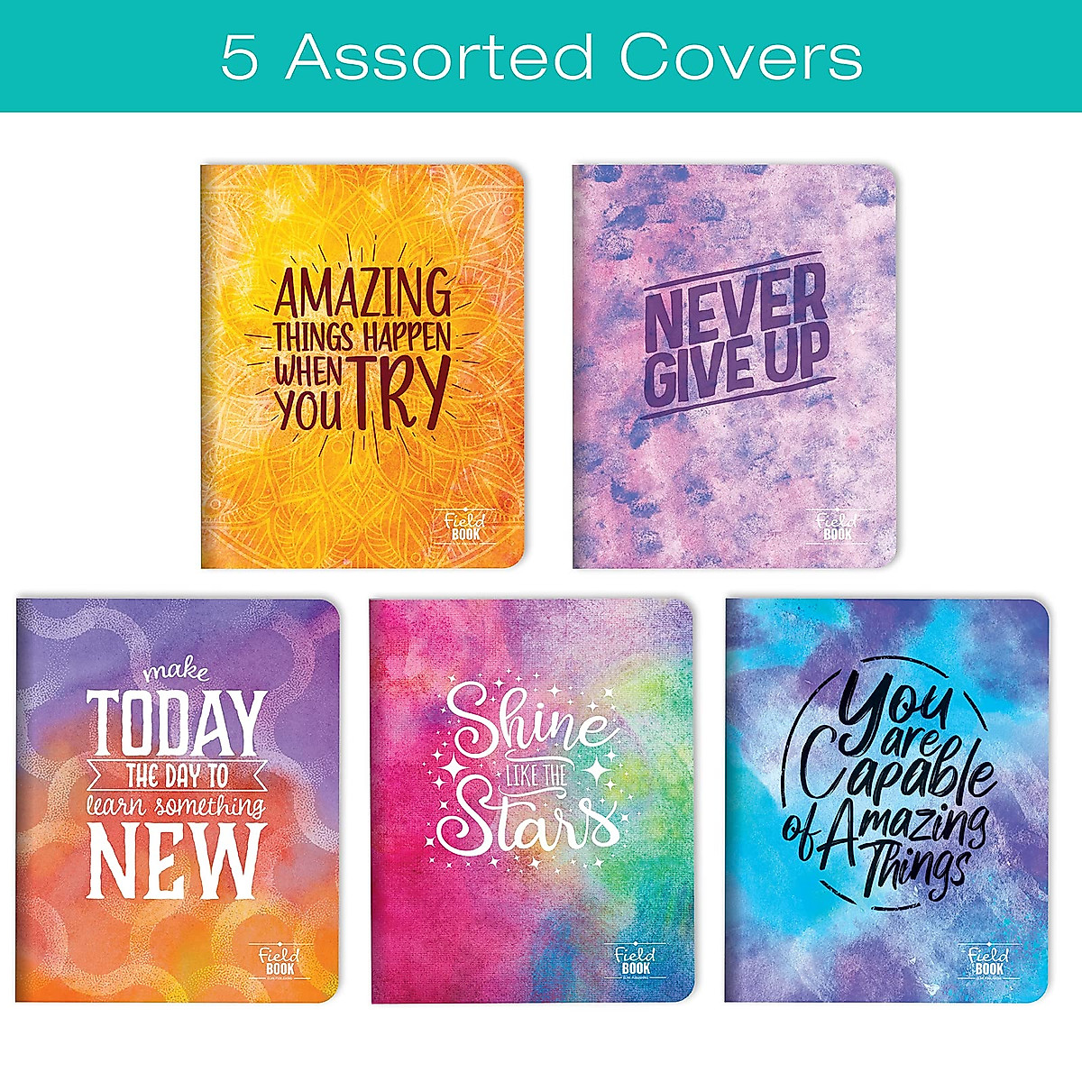 Elan Publishing Company Field Notebook/Journal - 8"x10" - Watercolor Inspiration Covers - Lined - Pack of 5