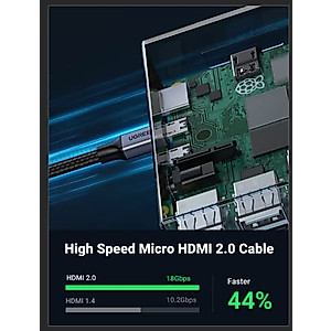 UGREEN 4K Micro HDMI to HDMI Cable 6.6FT, Aluminum Shell Braided High Speed 18Gbps,4K 60Hz HDR 3D ARC Compatible with GoPro Hero 7 6 5 Raspberry Pi 4 Sony A6000 A6300 Camera Nikon B500 Yoga 3 Pro