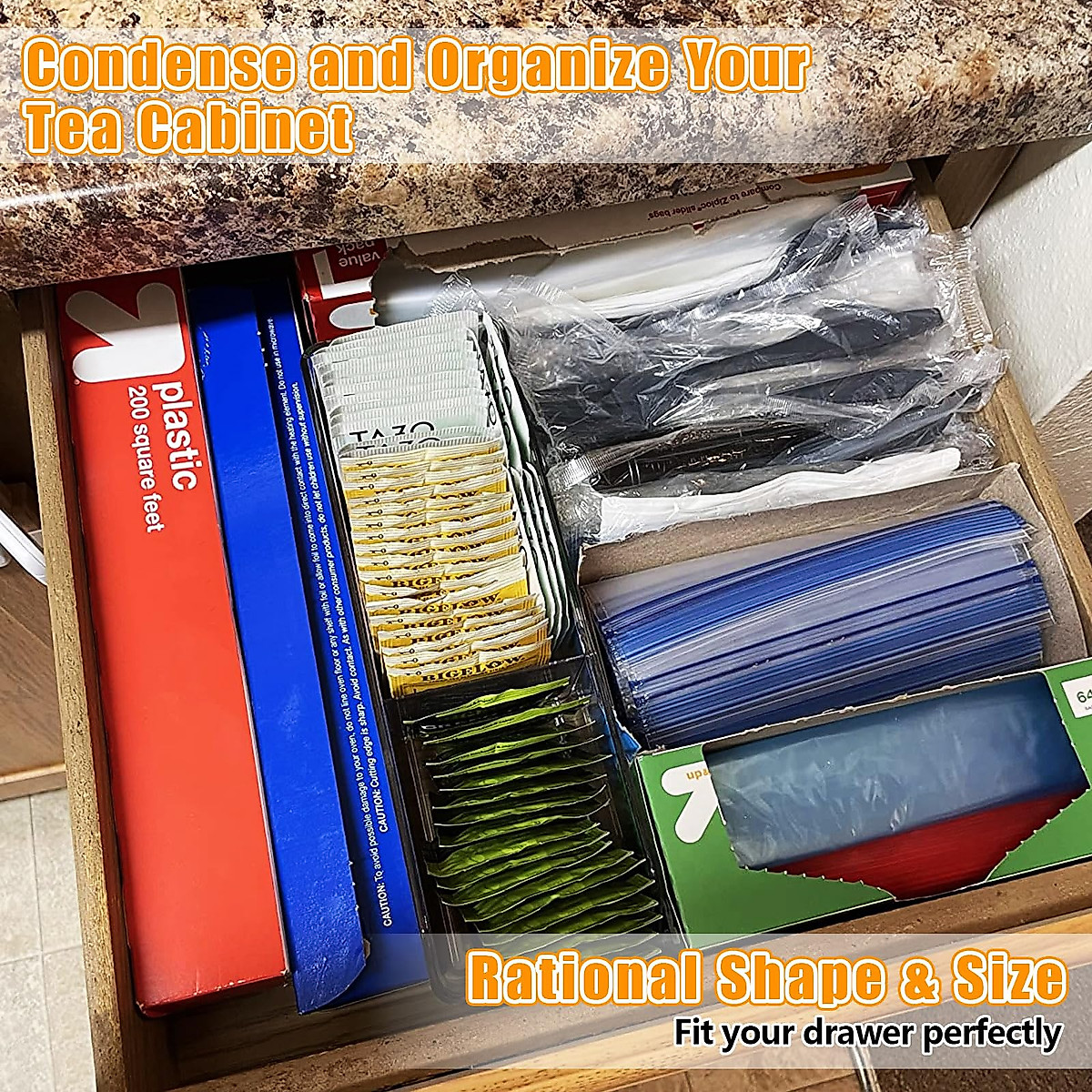 CYEAH 3 Pcs Tea Bag Organizer, 11 x 3.5 x 3 in Clear Tea Bag Holder Oragnizer, PET Tea Bag Storage Organizers, Drink Mix Packet Organizer for Sugar Packet Coffee Condiment Spices Countertop Cabinet