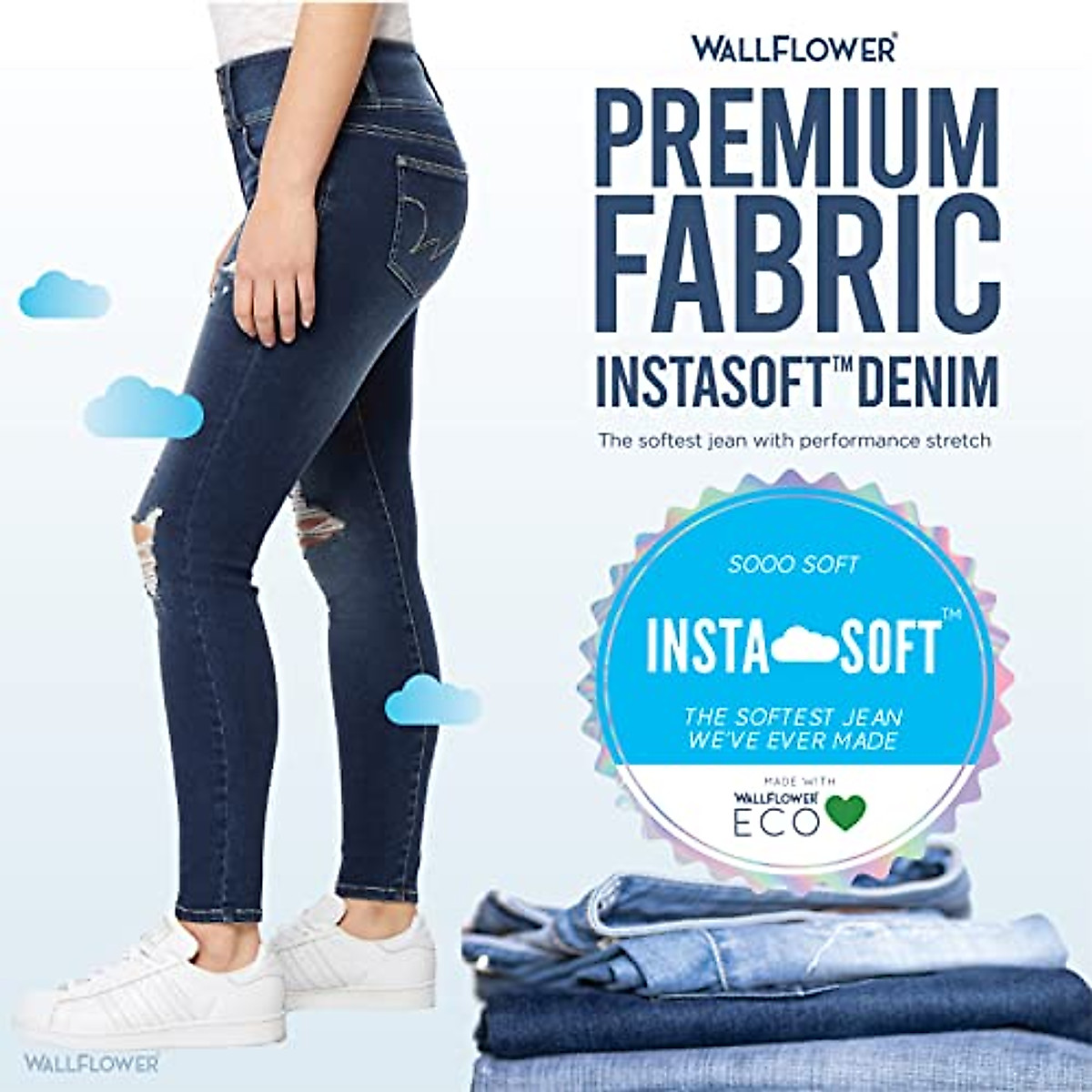 WallFlower Women's Size Juniors InstaSoft High-Rise Sassy Skinny Jeans (Standard, Noir, 14 Plus