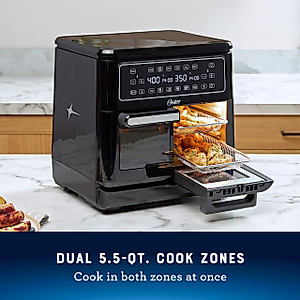 Oster 11-Quart Flex Air Fryer Oven, Dual Air Fryer with 2 Cooking Zones, Double Air Fryer with 6 Cooking Functions, Large Air Fryer with 2 Frying Baskets