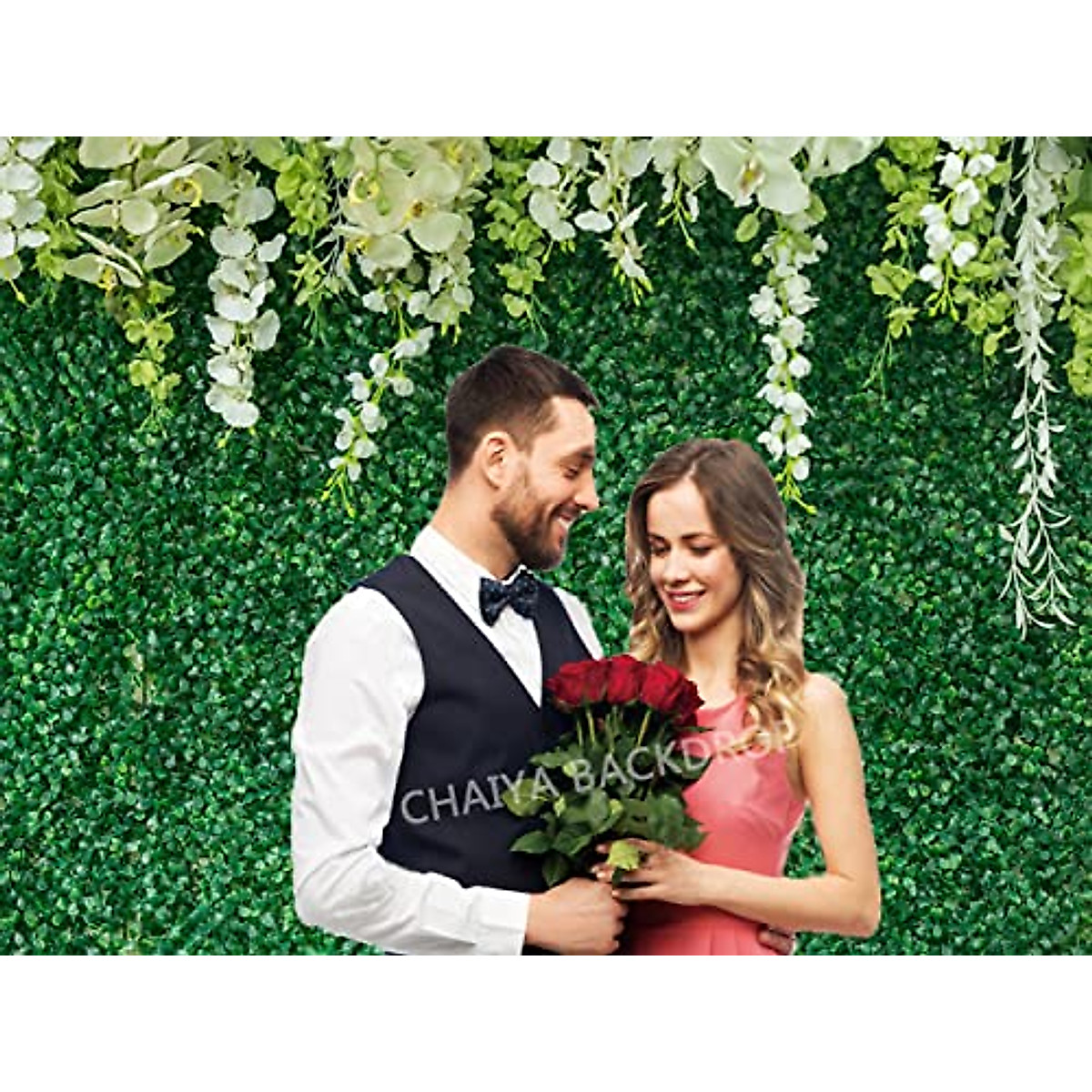 CHAIYA 10x8ft Greenery Backdrop with Flowers Green Leaf White Flower Photo Backdrops Bridal Shower Backdrop for Wedding Backdrops Reception Ceremony Birthday Party Decoration CY-027