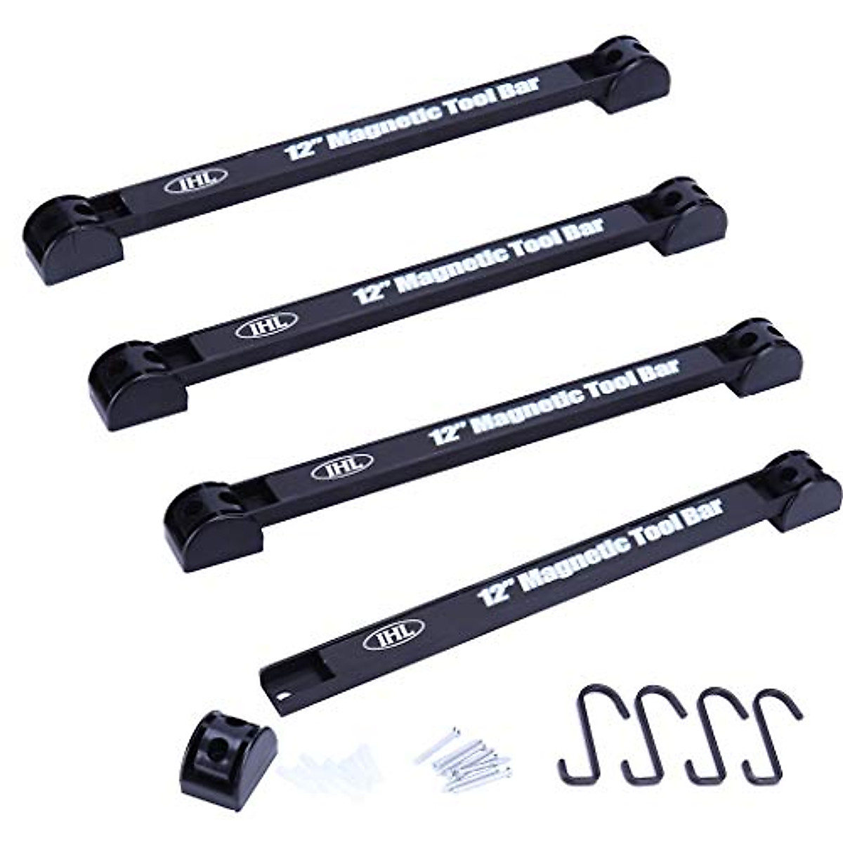 Inspired Home Living 12 Inch Magnetic Tool Holder 4 Pack - Heavy Duty Tool Organizer for Wall Mounting in Garage Workshop Workbench - Brackets Screws Drywall Anchors Hooks Included