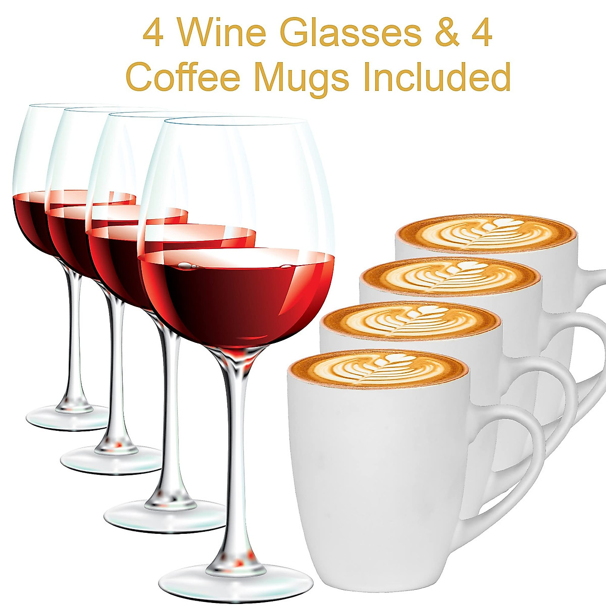 Mothers Day Gifts for Women - Unique Funny Wine Gift for Mom - Great Gift Idea for Moms, Sister, Wife, Aunt, Mother in law - Womans Birthday Presents - Includes 4 Wine Glasses and 4 Coffee mugs