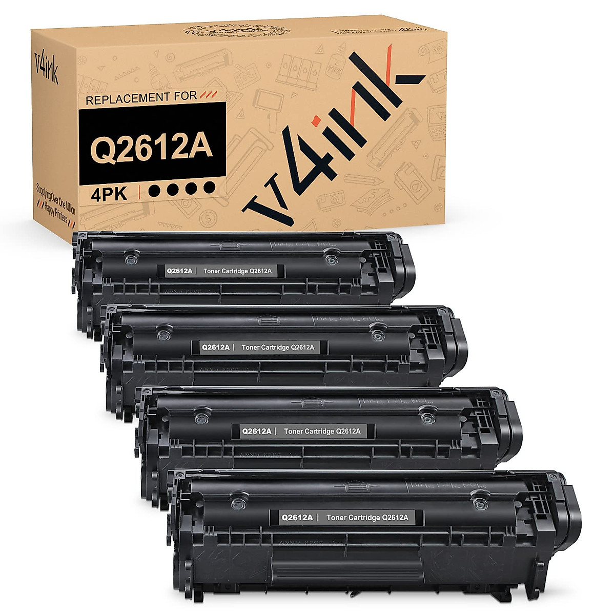 v4ink 4PK Compatible 12A Toner Cartridge Replacement for 12A Q2612A Toner Black Ink for use with HP 1012 1018 1020 1022 1022N 3015 M1005 M1319F Canon D420 D450 D480 MF4150 MF4350D MF4370DN Printer