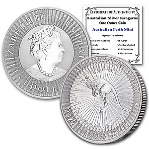 2022 P AU 1 oz Australian Silver Kangaroo Coin Brilliant Uncirculated with Certificate of Authenticity $1 BU