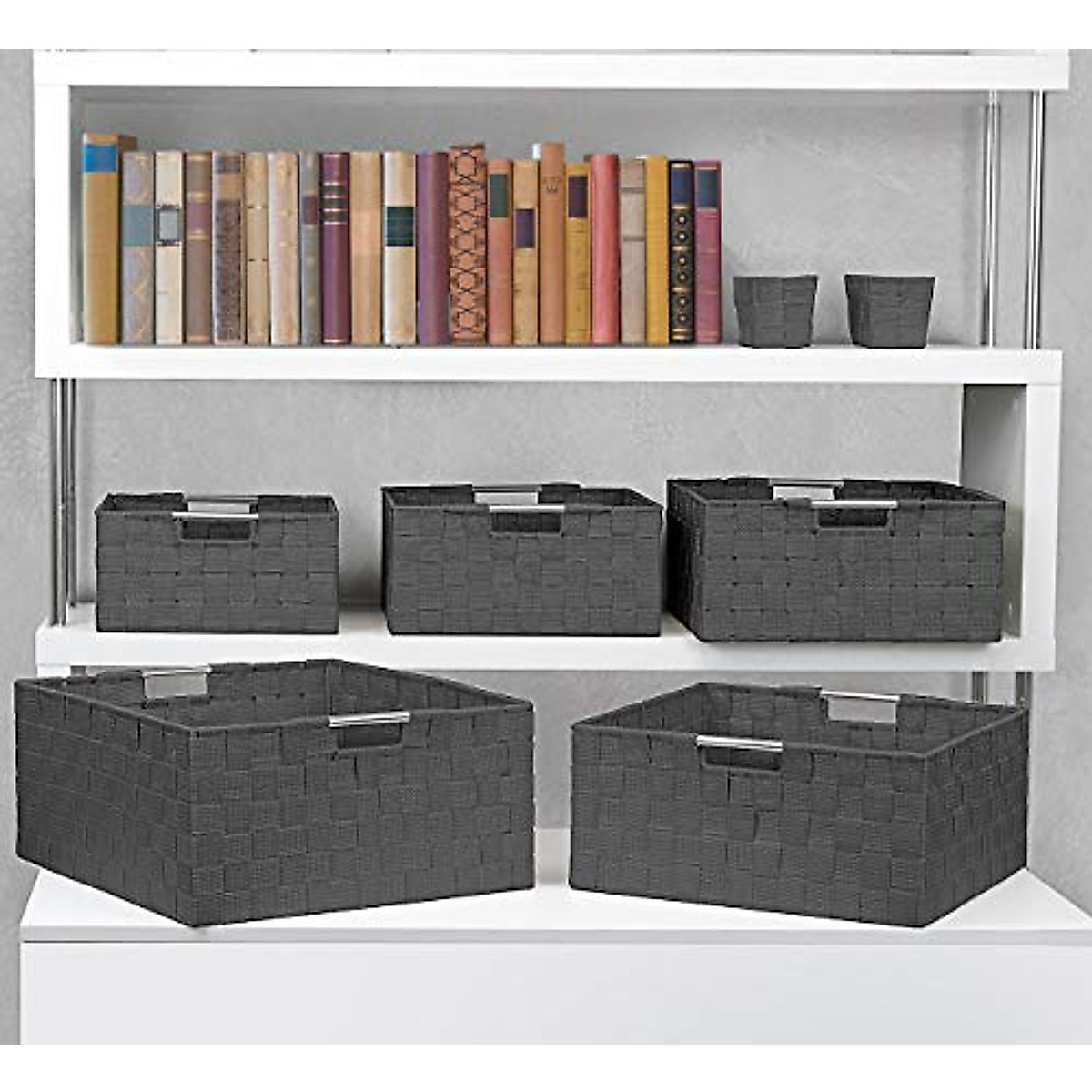 Sorbus Storage Box Woven Basket Bin Container Tote Cube Organizer Set Stackable Storage Basket Woven Strap Shelf Organizer Built-In Carry Handles (7 Piece - Grey)