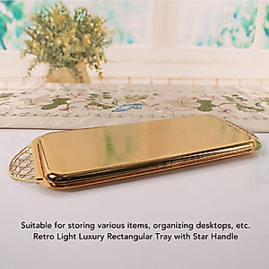 BEIJIALY Serving Tray Gold Retro Light Luxury Oblong Water Cup Tea Cup Fruit Tray with Star Handle for Home Living Room