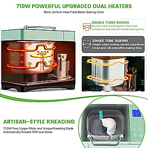 KEEPEEZ 2.2LB Large Bread Maker Machine-Dual Heaters, 17-in-1 Breadmaker with Gluten-Free, Pizza Dough, Jam, Auto Nut Dispenser,Ceramic Pan&Touch Panel, 3 Loaf Sizes 3 Crust Colors,15H Timer,Recipes