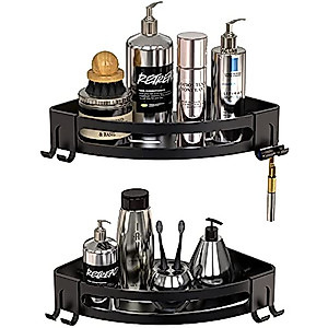 GeekDigg 2-Pack Shower Shelves for Tile Walls, Aluminum Corner Shower Basket (Not brushed nickel) & 2 Pack Corner Shower Caddy, Adhesive Bathroom Shelf Wall Mounted with Razor Holder