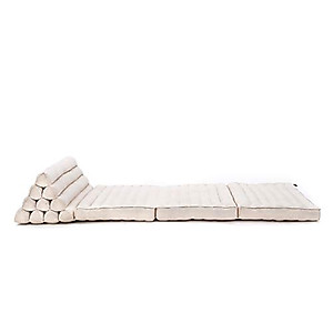 LEEWADEE 3-Fold Mat XXL with Triangle Cushion – Firm TV Pillow, Foldable Mattress with Cushion Made of Eco-Friendly Kapok, 67 x 31 inches, Ecru