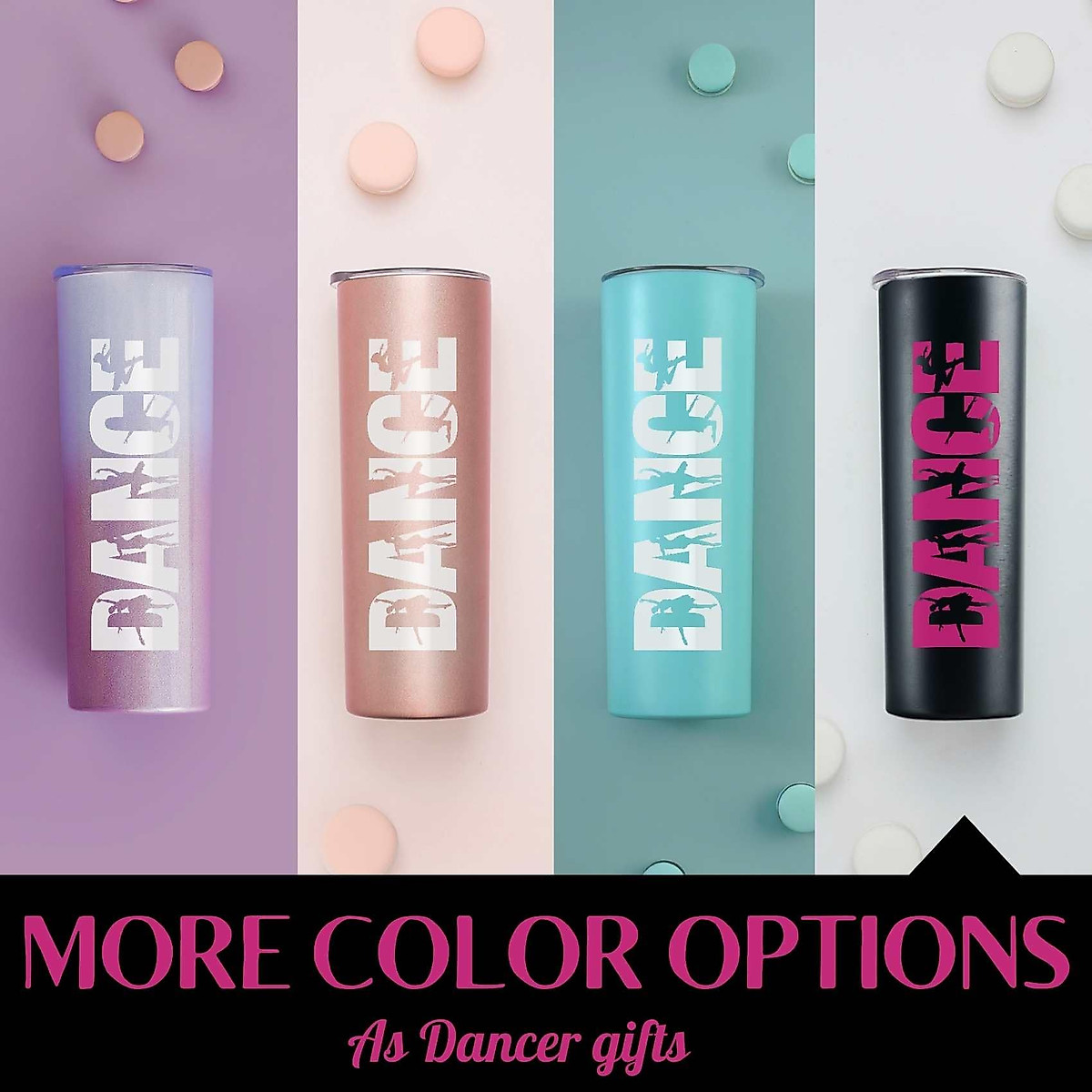 Onebttl Dancer Gifts for Girls, Teens, Her - Dance - 20oz/590ml Stainless Steel Insulated Tumbler with Straw, Lid - Dance Themed Recital Gifts for Women - (Black)