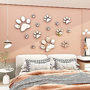 Pet Paw Print Wall Decals - Silver Mirror Acrylic Cat and Dog Footprint Stickers for Home Decor, Living Room, Bedroom, Kids' Room, Pet Stores, and Veterinary Clinics - Pet Lover Gift