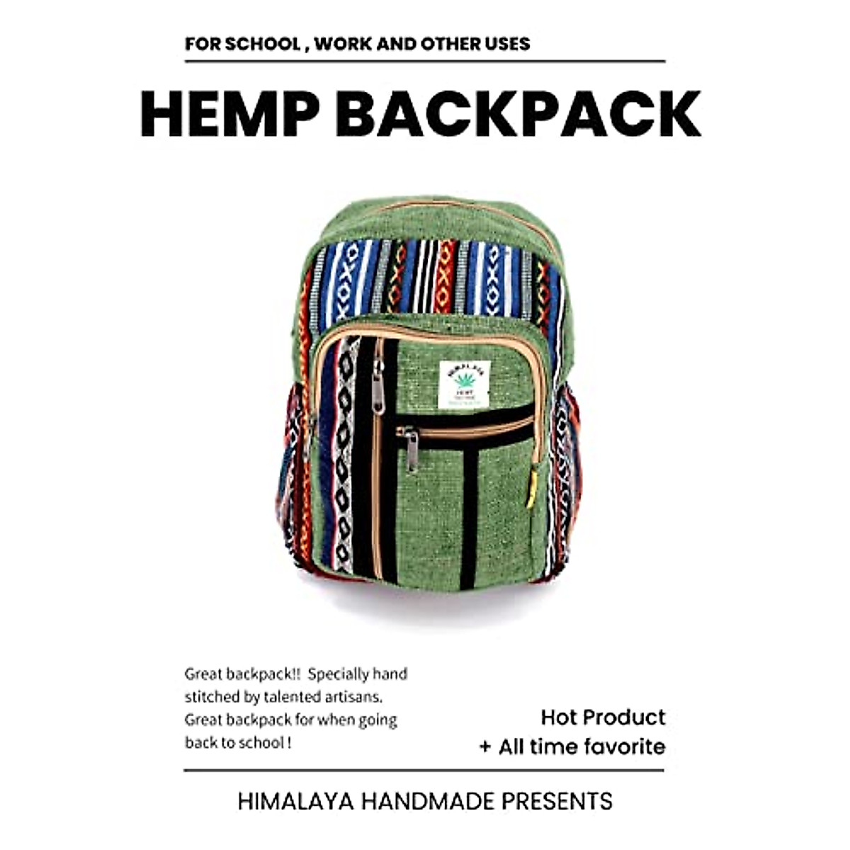 Unique Design100% Himalaya Hemp Backpack Small Backpack Hippie Backpack Festival Backpack Hiking and Tablet Backpack FAIR TRADE Handmade with Love.