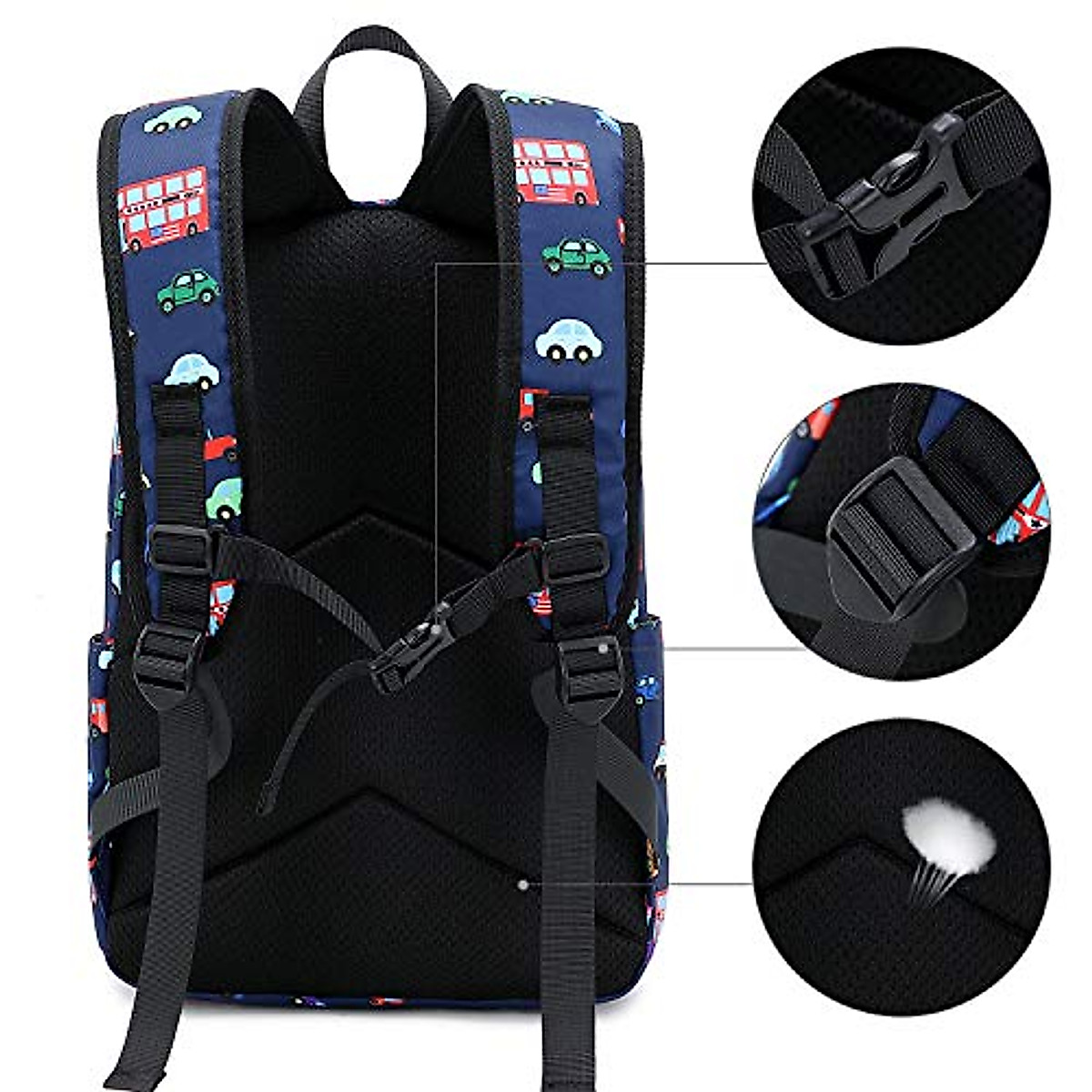 CAMTOP Backpack for Kids Boys Preschool Backpack with Lunch Box Toddler Kindergarten School Bookbag Set (Y057-2 Navy Blue/Car)