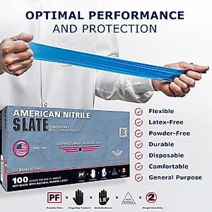 American Nitrile – Slate Powder Free Nitrile Gloves – Latex Free Disposable Gloves – Made in the USA