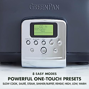 GreenPan Elite 8-in-1 Programmable 6 Quart Electric Slow Cooker, GlassLid & Removable Crock, PFAS-Free Healthy Ceramic Nonstick Multi-Cooker,Sear, Sauté/Brown,Roast, Graphite + Slow Cooker Cookbook