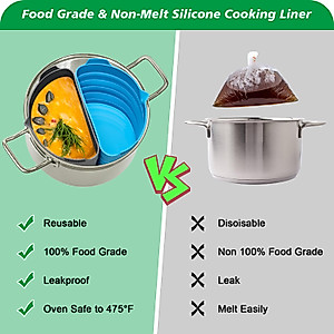 6 Pack Silicone Cooker Liners Set, Slow Cooker Pot Liner for 6-8QT Crock Pot, Contain 1 PCS Integrated Pot Mat, 2 PCS Divider Liners, 1 PCS Plastic Utensil Cradle, 2 PCS Silicone Hand-Clips