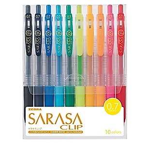 ZEBRA Sarasa Clip Gel Ink Ballpoint Pen, 0.7mm, 10 Color Set (JJB15-10CA)