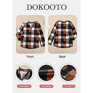 Dokotoo Women's Casual 3/4 Sleeve Plaid V Neck Tunic Top - 2023 Orange