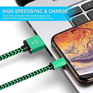 HDIIAOZ Phone Charger Founus Fast Charging Cable 6FT 3 Pack Nylon Braided High Speed Charging Cord Compatible with iPhone Xs X 8 8 Plus 7 7 Plus 6s 6s Plus 6 6 Plus iPad iPod Nano-(Blue,Orange,Green)