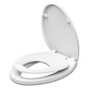 Elongated Toilet Seat with Slow Close Seat, Easy Clean, Suitable Standard Elongated or Oval Toilet with Thickened Plastic Lid, Plastic, White