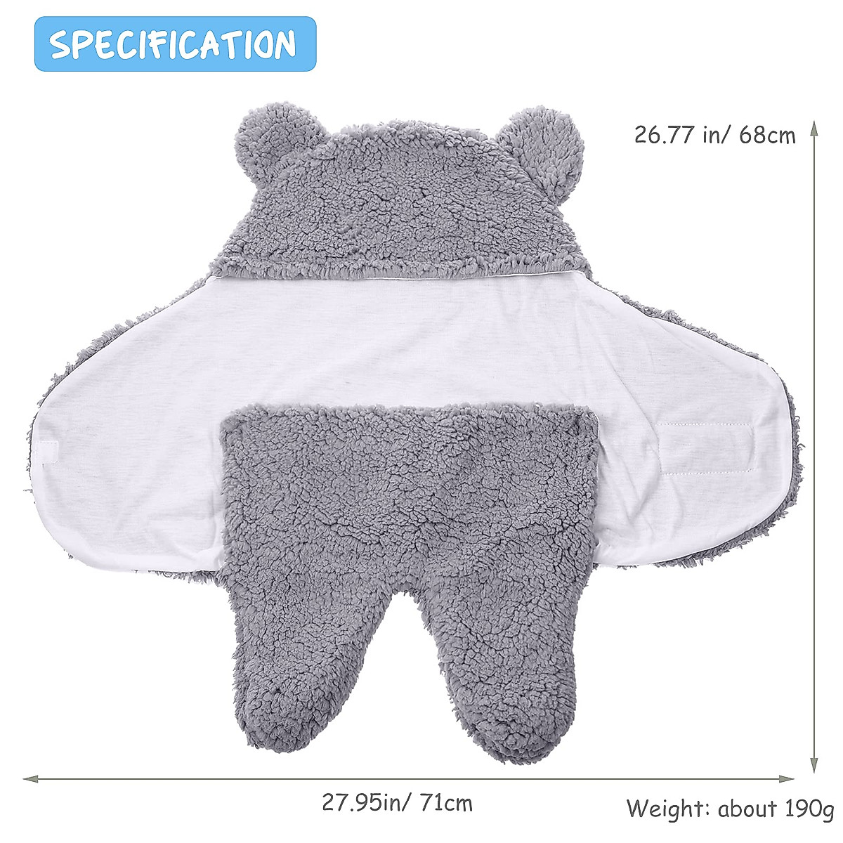 Tatuo 2 Set Newborn Plush Swaddle Blankets Cute Swaddle Hooded Swaddle Blanket Baby Boys Girls Receiving Hooded Sleeping Bag Infant Sleep Swaddling (Blue, Gray)