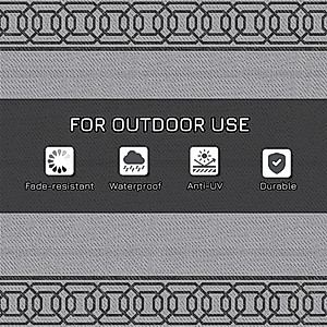Outsunny Reversible Outdoor Rug, 9' x 18' Waterproof Plastic Straw Floor Mat, Portable RV Camping Carpet with Carry Bag, Large Floor Mat for Backyard, Deck, Picnic, Beach, Black & Gray Border