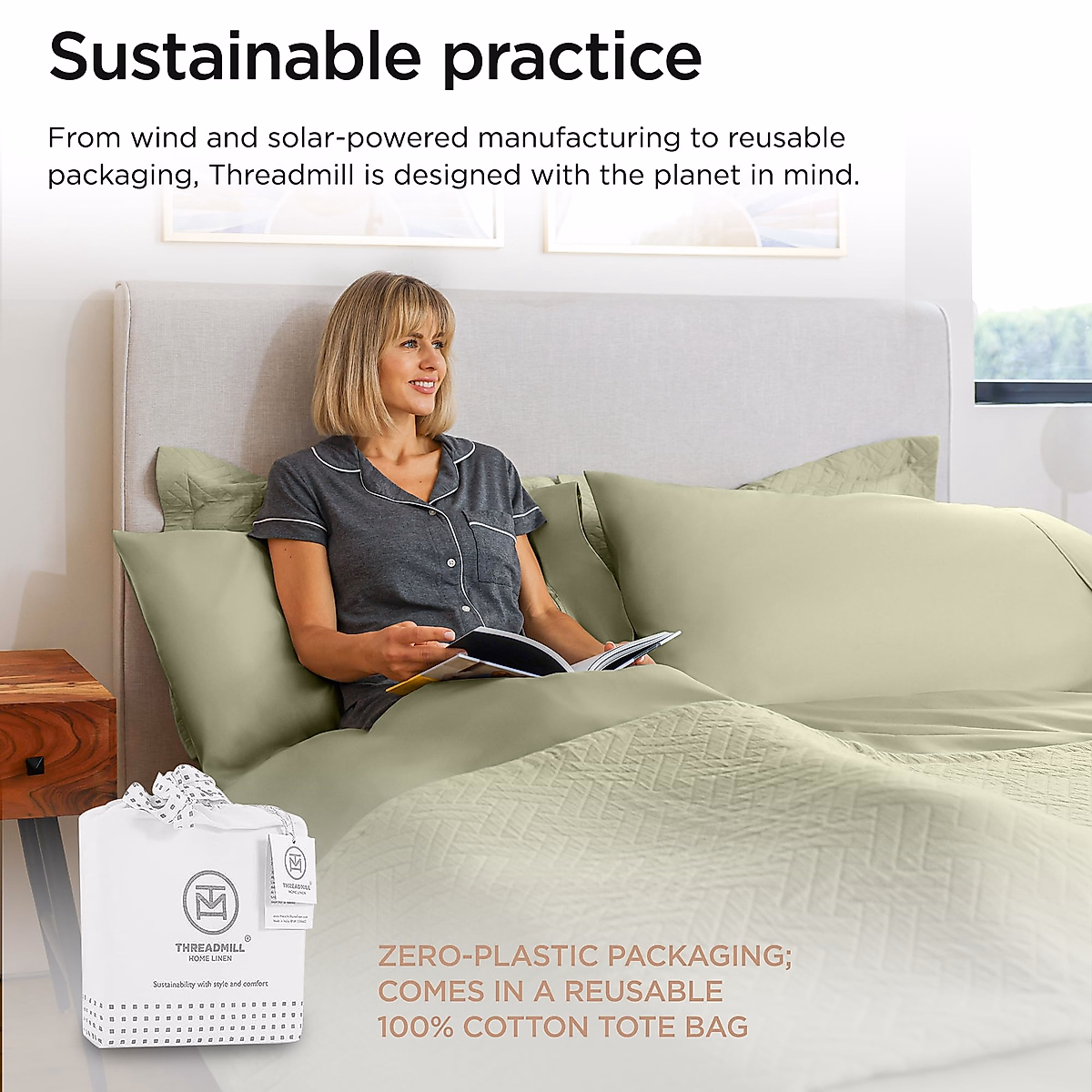 Threadmill Egyptian Cotton Full Size Sheet Set | 100% Certified Egyptian Cotton Sheets for Full Size Bed | Full Bed Sheets Set 16" Deep Pocket | Soft Sateen 4-Piece Cooling Bedding Set | Sage Green