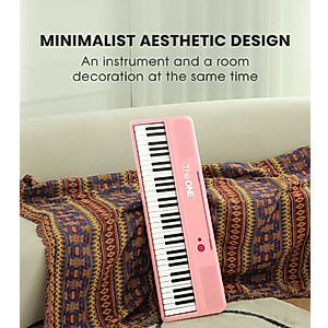 The ONE Smart Keyboard COLOR 61 Lighted Keys Piano Keyboard, Digital Piano for Beginners with 256 Tones, 64 Polyphony, Built-in LED Lights and Free Apps (Pink)