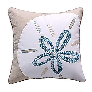 Levtex Home - Laida Beach - Decorative Pillow (18X18in.) - Sand Dollar Seashell - Seafoam Green, White and Natural