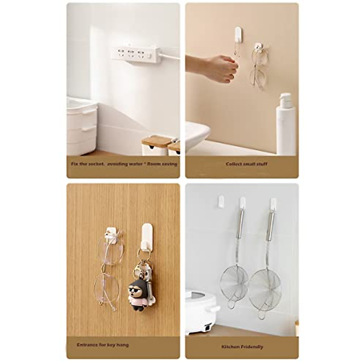 JWCE Controller Hook Remote Control Holder Wall Self Adhesive Hook - 4Set Multiuse TV Remote Control Air Conditioning Cordless Phone Sticky Wall Mount Key Hanger Organizer Holder Wall Sensor