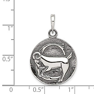 Solid 925 Sterling Silver Antique Finish Capricorn Horoscope Pendant Charm - 29mm x 19mm