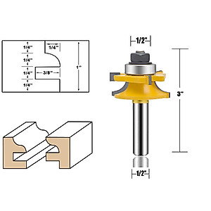 LEATBUY 1/2 Inch Shank Raised Panel Router Bit Set 3 PCS, Round Over Cabinet Door Rail and Stile Router Bits, Woodworking Wood Cutter, Wood Carbide Groove Tongue Milling Tool(1/2-Double R)
