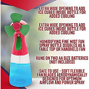 3 Pcs Set Handheld Fan With Water Spray Mister - Personal Cooling Fan Battery Operated Fan Water Bottle Sprayer - Multiple Random Colors Portable Misting Fan. Use also as Portable Desktop Table Fan