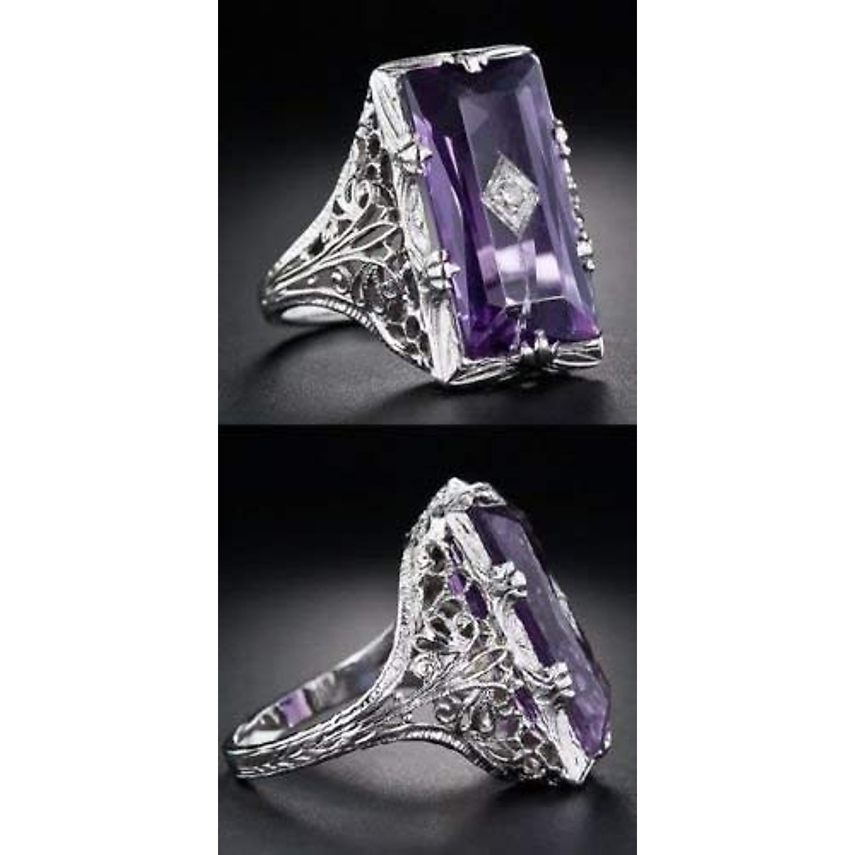 Yuren 925 Silver Large Amethyst Gem Band Ring Wedding Proposed Women Jewelry Size 6-10 (US code 10)