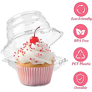 TOFLEN Individual Cupcake Containers (100-Count) Bulk Disposable Plastic Cupcake Holder, Stackable Deep Dome Lid Cupcake To Go Box for Single Muffin, Hot Cocoa Bomb and More