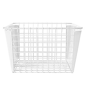 Spectrum Diversified Macklin, Stamped Steel & Wire Basket for Closet & Cubby Storage Vintage-Inspired Design with Customizable Label Plate, Medium, White
