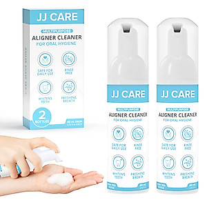 JJ CARE Aligner Cleaner - Pack of 2, 80ml Invisalign Cleaner, Lemon-Flavored Clear Retainer and Aligner Cleaner and Whitener, Kills Bacteria, Whitens Teeth & Fights Bad Breath