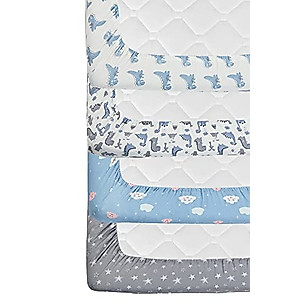 4 Pack Soft Baby Boy Crib Sheets for Standard Crib Mattress Dinosaur Star Cloud Soft Polyester Neutral Unisex Fitted Crib Sheets Set for Baby Boys